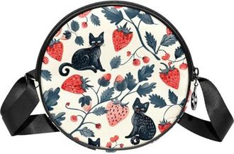 Generic Sac &agrave; bandouli&egrave;re rond pour femme, petit sac &agrave; bandouli&egrave;re avec fermeture &eacute;clair, bretelles r&eacute;glables, style d&eacute;contract&eacute;, motif chats noirs