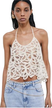 Patrizia Pepe Femme, Tops, Beige, Taille: 38 FR Crochet Floral Top