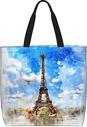 Generic Sac De Courses Motif &Eacute;l&eacute;gant Tour Eiffel Bleu Sac Femme Plage Lavables De Grande Capacit&eacute; Sacs En Toile &Eacute;paule, Pour &Eacute;cole, Shopping, Femmes, Burea