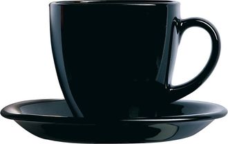 Luminarc Carine Schwarze Box für 6 Tassen mit Glasunterteller, 22 cm, Schwarz