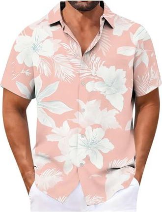 Generic Chemise hawa&iuml;enne d&eacute;contract&eacute;e et confortable pour homme - Col rabattu - L&eacute;g&egrave;re et respirante - Classique - Chemise de plage &agrave; manches courtes - Chemi