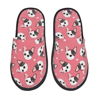 Generic Pantoufles De Voyage Adorable Bouledogue Fran&ccedil;ais Avec Noeud Papillon Roses Lavables Hiver Pantoufles Chaud Chaussons Invit&eacute;s Pour Spa Invit&eacute; Voyage L