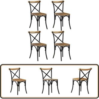 vidaXL Esszimmerstühle 4 Stk. Schwarz Mango-Massivholz - Esszimmerstühle - Holzstühle - Mangoholz Stühle - Retro Stühle - Designer Stühle