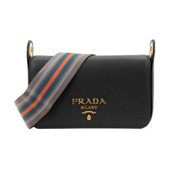 Prada Damen Leder Schultertasche Magnetknopf - - Bags - Damen - Schwarzk - ONE SIZE