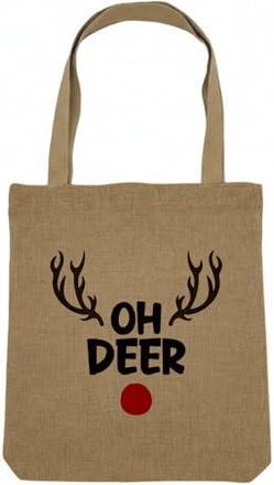 Fabulous Sac Shopping Tote Bag Aspect Lin - Oh Deer Renne Noel Hiver Cadeau P&egrave;re Noel - Sac de Courses Toile Epaisse 360g Beige Naturel Cabas Port&eacute; Epaule Soli