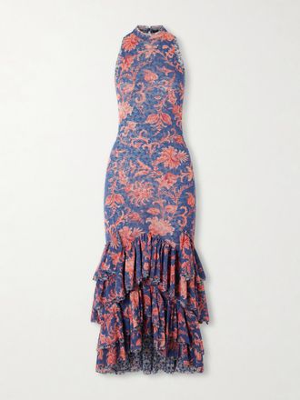 Etro Midikleid Aus T&uuml;ll Mit Paisley-print Und R&uuml;schen - Blau