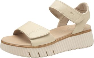 Tamaris Comfort Damen Sandalen flach aus Leder Plateau, Beige (Ivory), 39 EU