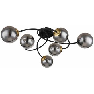 Globo Lighting Deckenleuchte Wohnzimmerleuchte 6 Flammig rauch Glas Kugeln Deckenlampe Decke schwarz, Metall, G9 Fassungen, LxBxH 52x45x17,5 cm