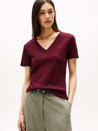 Tommy Hilfiger T-Shirt SLIM CODY V-NECK SHORT SLEEVE aus Baumwolle, Logostickerei, gestreift
