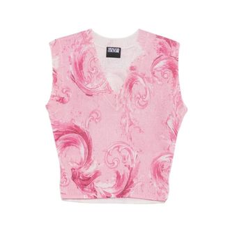 Versace Jeans Couture Gemustertes V-Ausschnitt-Top - - Knitwear - Damen - Rosa - M
