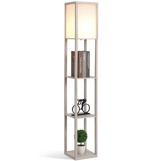 HOMCOM Lampadaire &eacute;tag&egrave;re 26L x 26l x 160H cm 3 &eacute;tag&egrave;res 4 Niveaux MDF Gris clair