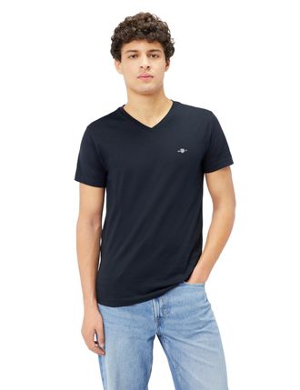 GANT Gant Herren Slim Shield V-Neck T-Shirt T Shirt, Schwarz, M EU
