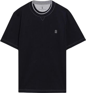 Brunello Cucinelli Homme, Tops, Bleu, Taille: M Logo Cotton T-Shirt