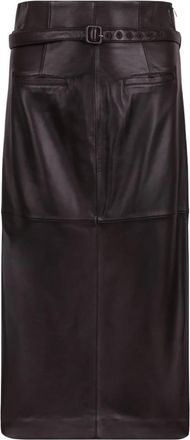 Ami Dunkelbrauner Leder-Midirock - - Skirts - Damen - Braun - S