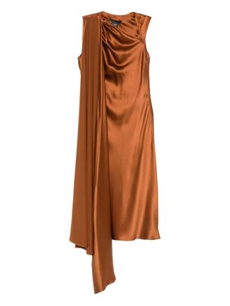 Max Mara robe mi-longue en soie &agrave; design drap&eacute; - Marron