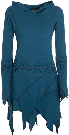 vishes Alternative Bekleidung - Langarm Damen Elfen Zipfel Kleid Tunika mit Zipfelkapuze Kleid Damen Herbst Kleid t&uuml;rkis 32-34