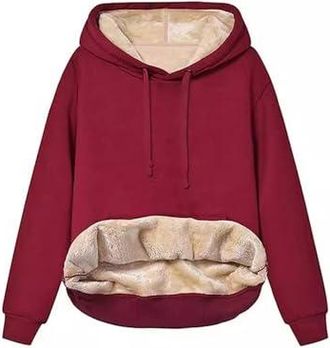 Generic Sweat &agrave; capuche dhiver pour femme - Pull &agrave; capuche &eacute;pais doubl&eacute; Sherpa - D&eacute;contract&eacute; - Doux et confortable - Chaud, Rouge, XXL