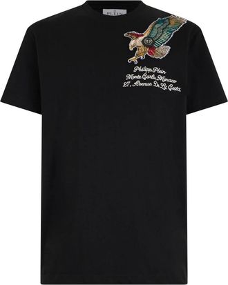 Philipp Plein Homme, Tops, Noir, Taille: L T-Shirt Col Rond Aigle Montecarlo