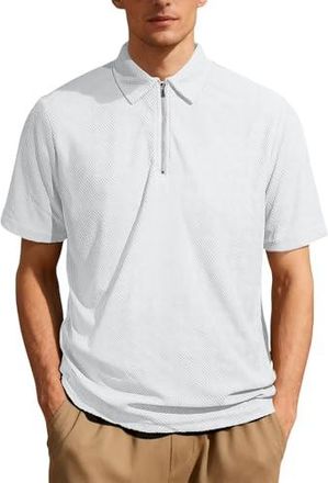 Generic Polo en velours c&ocirc;tel&eacute; pour homme avec demi-fermeture &eacute;clair - Manches courtes - Col &agrave; revers d&eacute;contract&eacute; - Confortable - Doux &agrave; porter - &Eacute;vacuation d