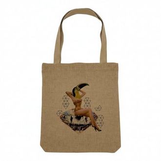 Fabulous Sac Shopping Tote Bag Aspect Lin - Femme Toucan Diamant Collage Art Surréalisme - Sac de Courses Toile Epaisse 360g Beige Naturel Cabas Porté Epaule S