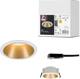 Paulmann 93396 Einbauleuchte Cole starr rund dimmbar Einbaustrahler Wei&szlig; matt, Gold Spot Aluminium, Kunststoff Einbaulampe GU10