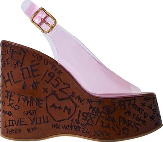 Chlo&eacute; Femme, Chaussures, Rose, Taille: 40 EU Sandales compens&eacute;es transparentes avec plateforme en bois
