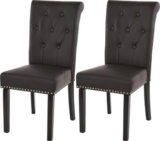 Mendler 2er-Set Esszimmerstuhl Chesterfield II, Stuhl K&uuml;chenstuhl, Nieten - Kunstleder, Coffee, dunkle Beine