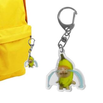 Generic Porte-cl&eacute;s en acrylique 2D avec cordon pour cl&eacute;s de voiture, sacs &agrave; dos, sacs &agrave; main, enfants et adultes, Porte-cl&eacute;s en forme de chat banane, 3,5 cm, 