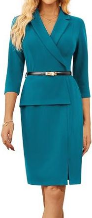 Grace Karin Robe pour femme &Eacute;l&eacute;gante pour bureau 3/4 manches Col en V Bodycon Robe daffaires Robe de cocktail, Bleu paon, S