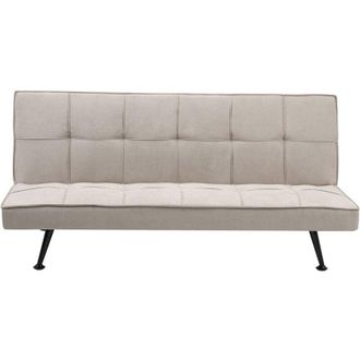 Beliani 3-Sitzer Sofa Hellbeige Stoffbezug Gesteppt mit Schalffunktion Hohe Metallbeine ohne Armlehnen Retro-Design Wohnzimmer Schlafsofa Sofabett