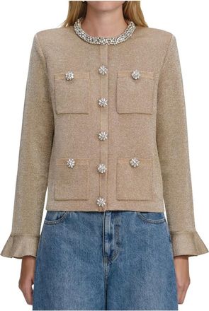 Self Portrait Femme, Pulls, Jaune, Taille: 42 FR Crystal Trim Cardigan