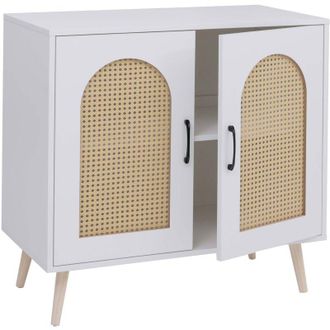 Hhg Kommode HHG-904, Schrank mit T&uuml;ren Anrichte Stauf&auml;cher, Poly-Rattan MDF Melamin 79x80x40cm wei&szlig;