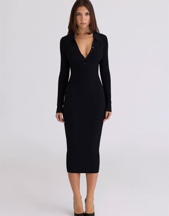 House of CB Sabra - Robe mi-longue &agrave; manches longues - Noir