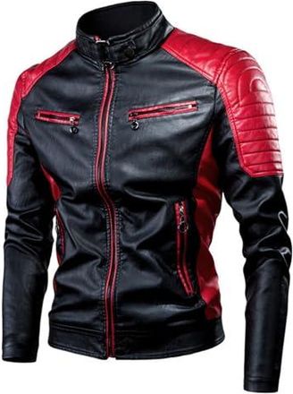 Generic Veste de moto urbaine en similicuir pour homme avec col montant, Rouge, 68