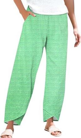 Generic Pantalon Fluide Femme en Lin Large Elegant Pantalon en Lin Ray&eacute; pour Femme D&Eacute;t&eacute; D&eacute;contract&eacute; &Agrave; Jambes Larges avec Poches Court et Leger Vetement Ete L&eacute;