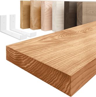 Lamofootwear Manufaktur Wandregal Holz Gerade | Regal Farbe: Dunkel | mit weißem Industrial Regalträger | 120 cm