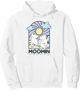 Moomin Buntglas-Stil Leben im Moominvalley Licht Pullover Hoodie