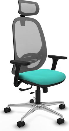 Piqueras y Crespo Stuhl f&uuml;r &Uuml;berwachungs- und Kontrollkabinen mit 3D-Armlehnen, h&ouml;henverstellbarer Lendenwirbelst&uuml;tze und h&ouml;henverstellbarem Kopfteil, Grau/T&uuml;rkis