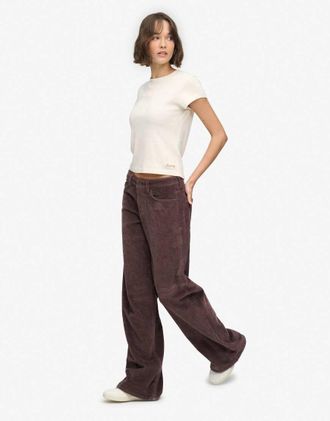 Superdry Pantalon baggy &agrave; taille mi-haute en velours c&ocirc;tel&eacute; - Marron ch&ecirc;ne fonc&eacute;