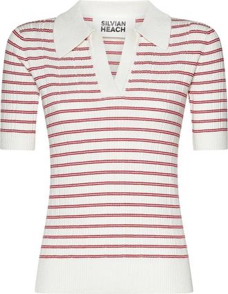 Silvian Heach Femme, Pulls, Beige, Taille: 42 FR Haut ray&eacute; &agrave; col en V