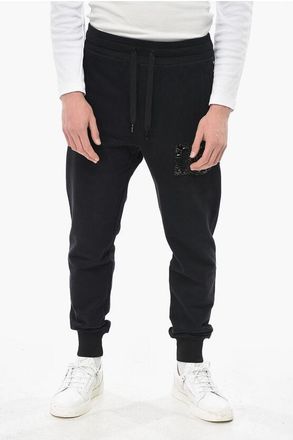 Dolce & Gabbana Brushed Cotton Joggers with Rhinestone-Embellished Monogram size 46
