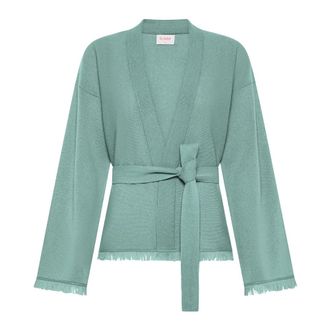 Sun 68 Long Cardigan Fringes L/S - - Knitwear - Damen - Gr&uuml;n - L