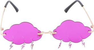 SOLUSTRE Lunettes de Soleil sans Monture Forme &Eacute;clair Lunettes de F&ecirc;te Violettes avec Monture Dor&eacute;e Accessoires Streetwear Uniques pour Festival et Soir&eacute;e Prot