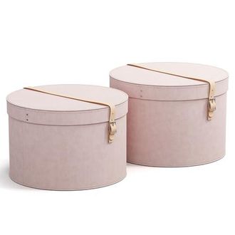 Bigso Box of Sweden BIGSO RUT 2er-Set Aufbewahrungsbox mit Deckel - runde Ordnungsbox mit Lederriemen - gro&szlig;e und kleine Hutschachtel aus 100% recycelter Faserplatte und 