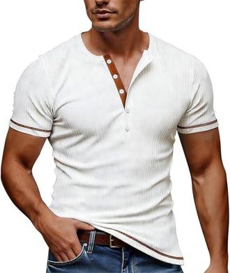Generic Polo basique boutonn&eacute; coupe classique pour homme, chemise vintage d&eacute;contract&eacute;e l&eacute;g&egrave;re et respirante, t-shirts dext&eacute;rieur, blanc, XXL