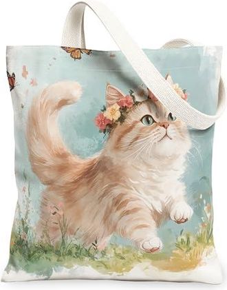 Generic Sac fourre-tout en toile motif chats persans &agrave; poils courts pour le shopping 33 x 38 cm, sac d&eacute;picerie r&eacute;utilisable pour femme, animal de compagnie, m