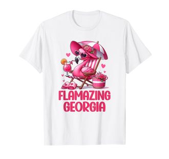 BDAZ Flamazing Georgia Pink Flamingo Tropical Beach Trip Damen T-Shirt