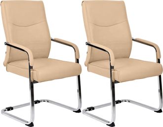 Clp 2er Set Besucherstuhl ergonomisch Hobart, Freischwinger mit Armlehnen, Kunstleder gepolstert Chromgestell, Konferenzstuhl B&uuml;ro, Farbe:Khaki, Material:
