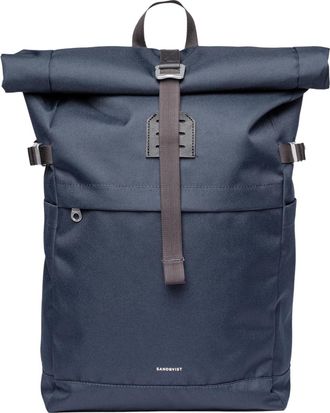 Sandqvist Unisex ICON Rolltop M Backpack, Navy with Black Leather