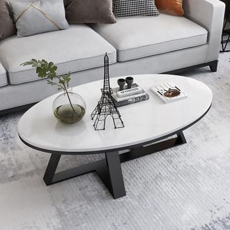 Generic Ovaler Couchtisch aus Sinterstein mit Metallrahmen, eleganter Couchtisch f&uuml;r Wohnzimmer f&uuml;r kleine R&auml;ume, Marmortextur, Sofatisch ideal f&uuml;r Home Offic